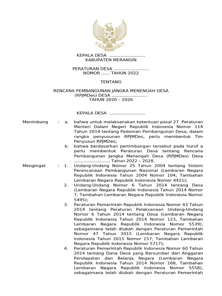 Contoh RPJMDes 2022-2028 | PDF