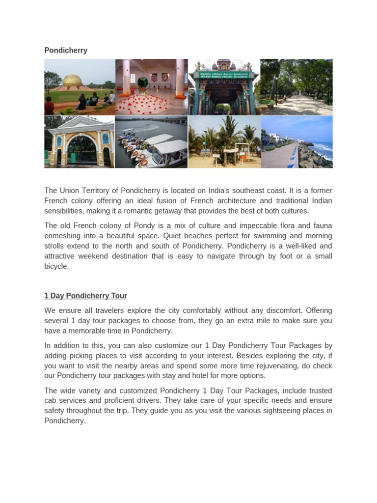 2 Days Tour Pondicherry | PDF