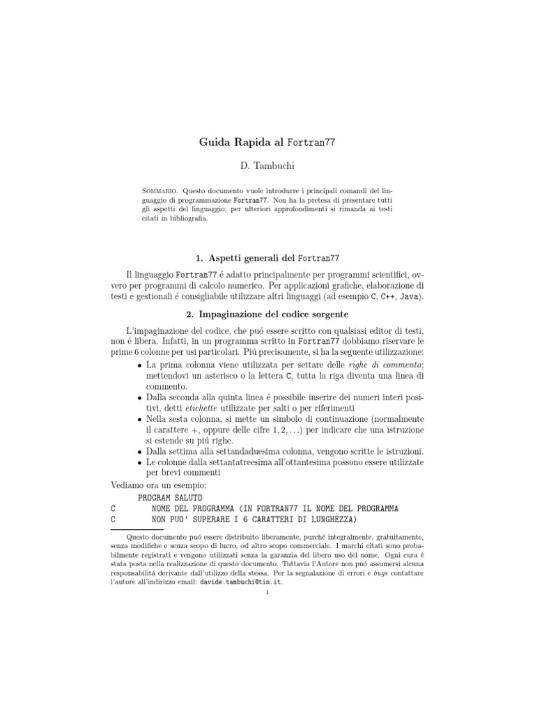 Introduzione a Fortran 77 | PDF
