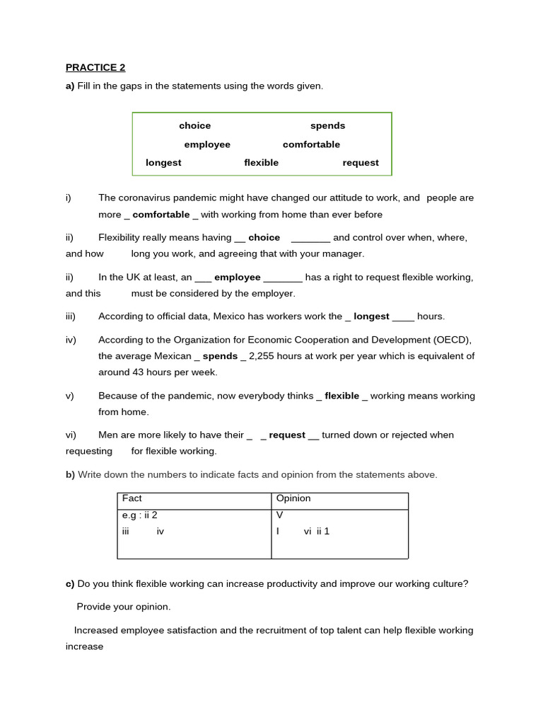 Practice 2 A) : Write Down The Numbers To Indicate Facts and Opinion ...
