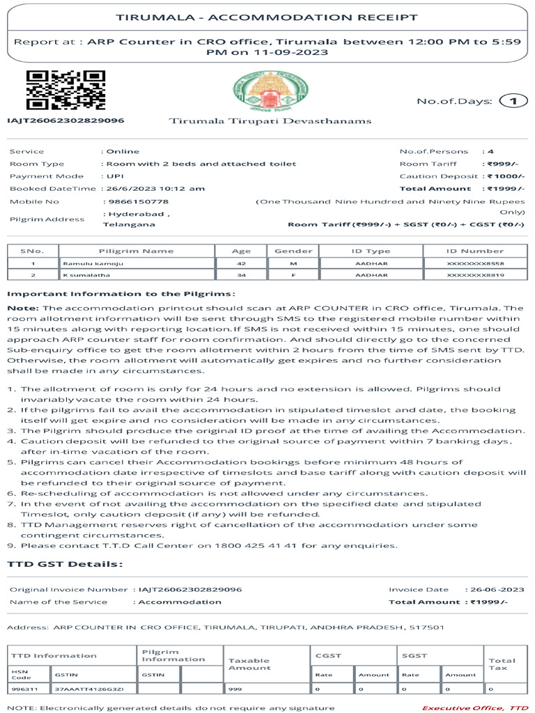 Accommodation Receipt | PDF