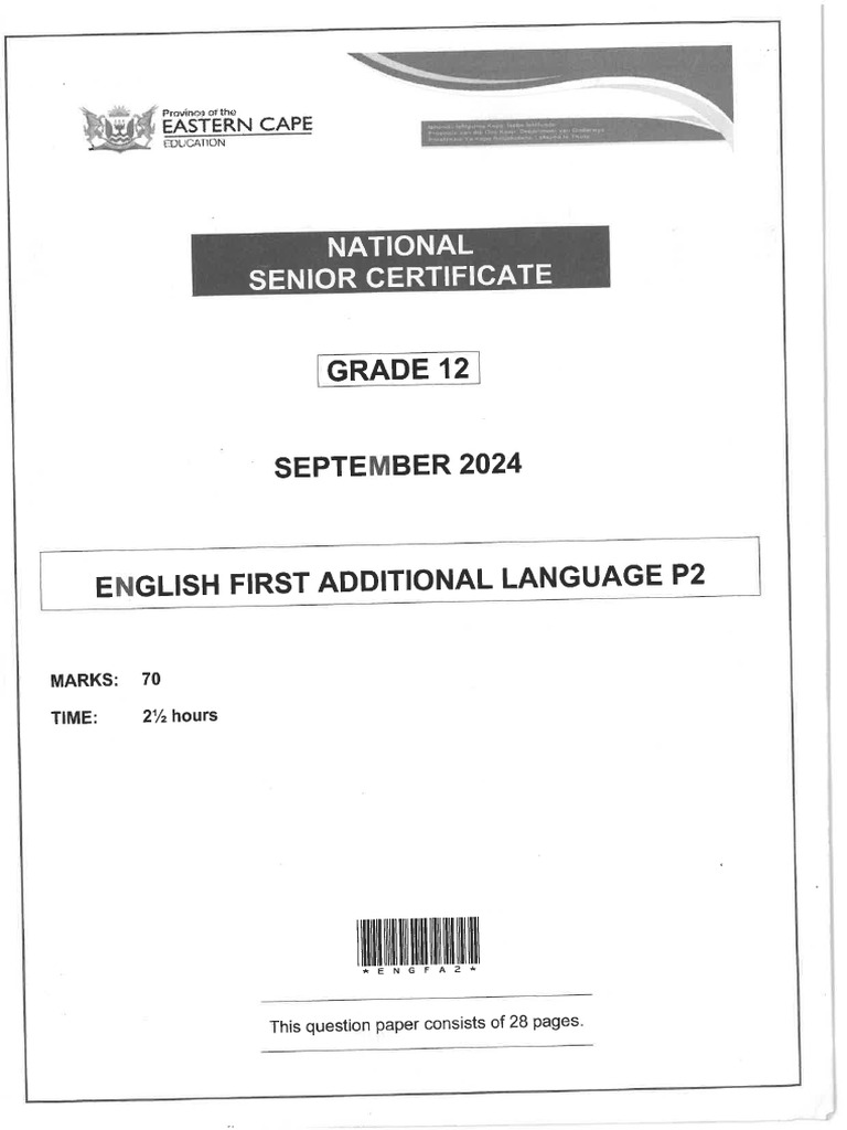 Eastern Cape Engfal Paper 2 September Exams 2024 | PDF