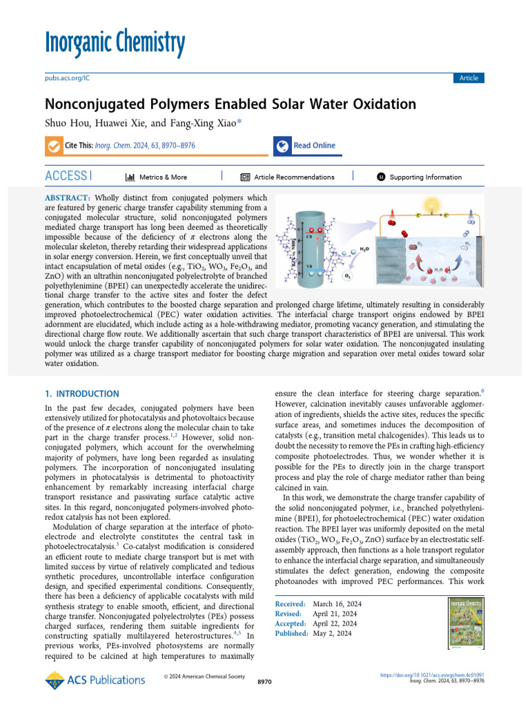 Nonconjugated Polymers Enabled Solar Water Oxidation | PDF
