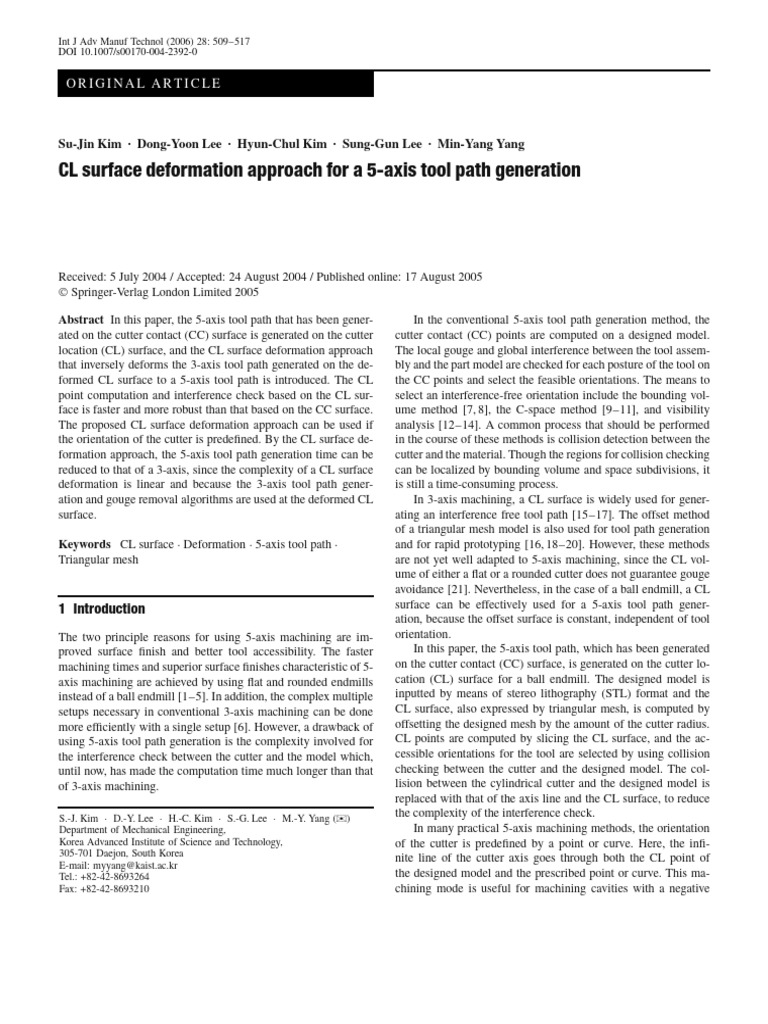 5-Axis Tool Path Optimization | PDF | Coordinate System | Technology ...