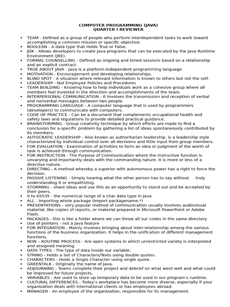 Q1 Java Reviewer 2024 25 | PDF