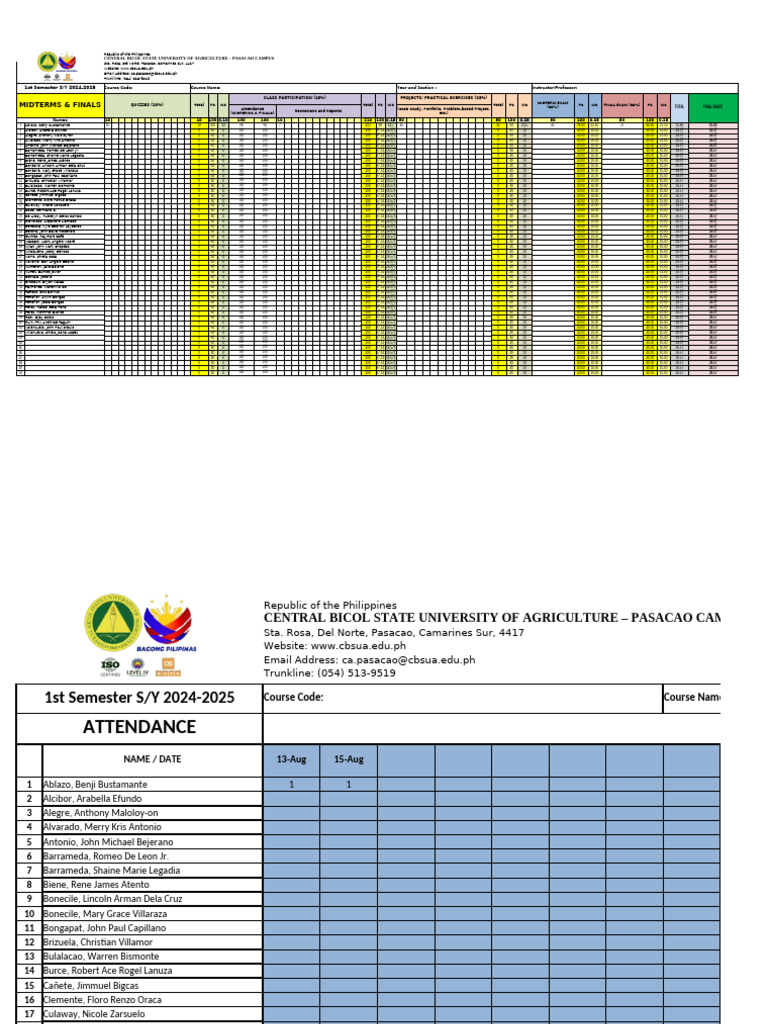 II BSMB B - CBSUA Grading Sheet 2024 | PDF