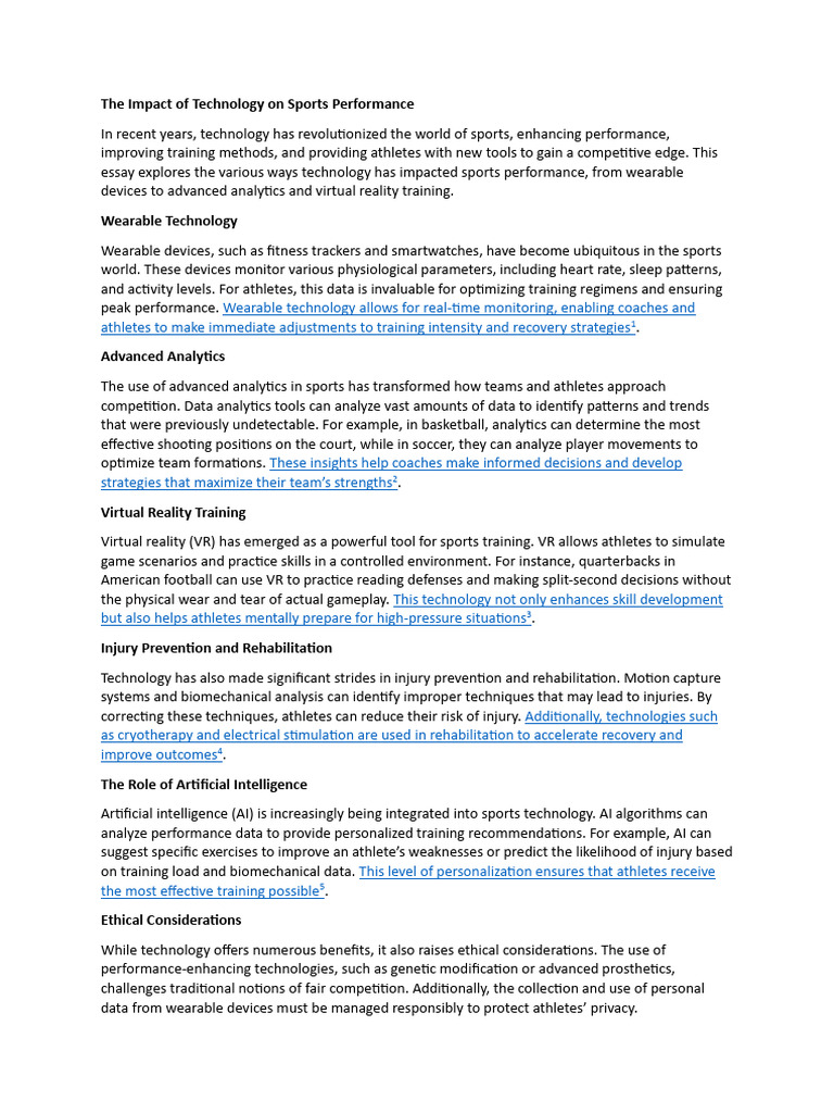 The Impact of Technology On Sports Performance | PDF