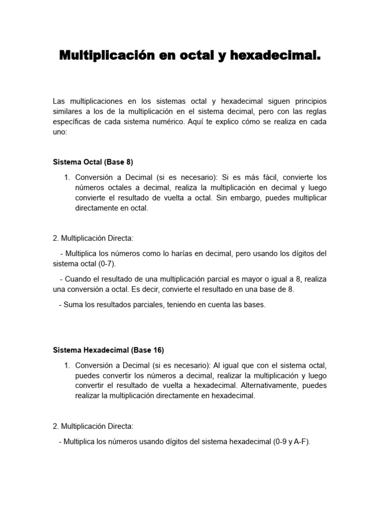 Multiplicación Octal y Hexadecimal | PDF