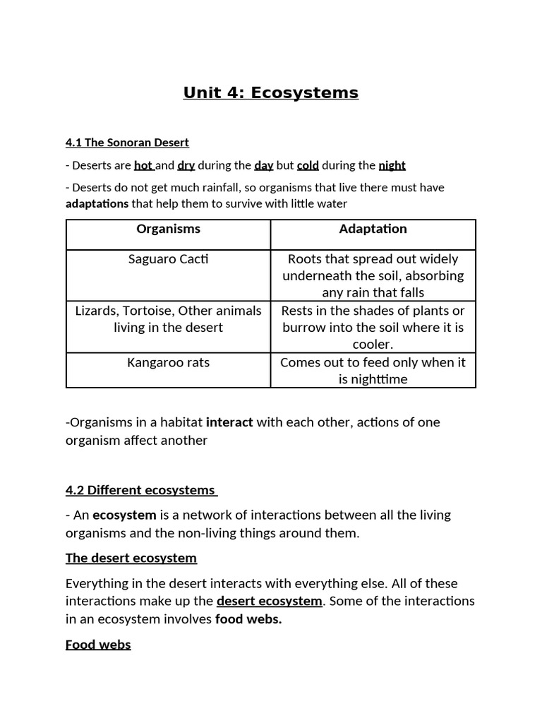 Science summary Unit 4 | PDF