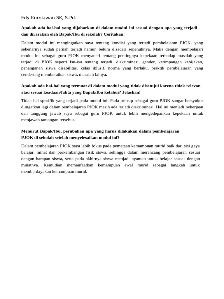 Refleksi 1.4.e Modul 1. 4 Isu-Isu Sosial Dalam PKG PJOK Edy Kurniawan ...