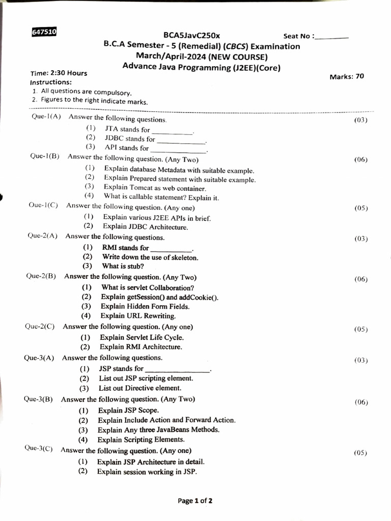 J2EE Old Papers | PDF