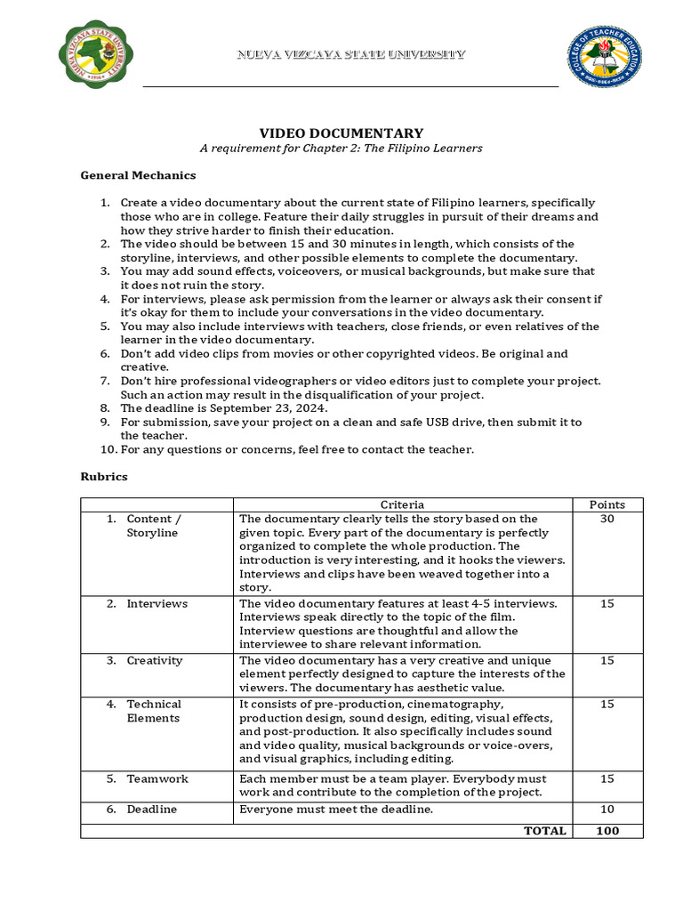 Documentary General Mechanics and Rubric | PDF | Documentary Film | Art