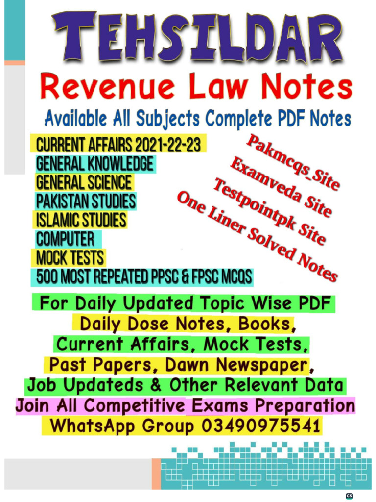 Tehsildar Revenue Laws Overview | PDF