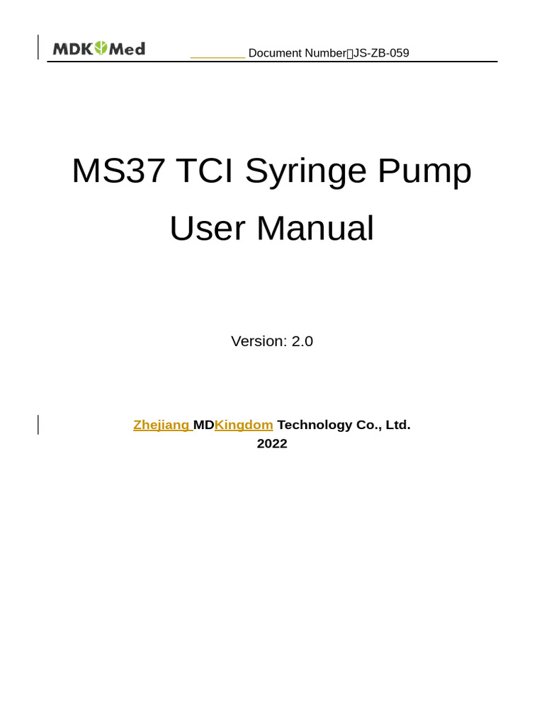 MS37 TCI Syringe Pump User Manual V2.0 2022.11.15 | PDF