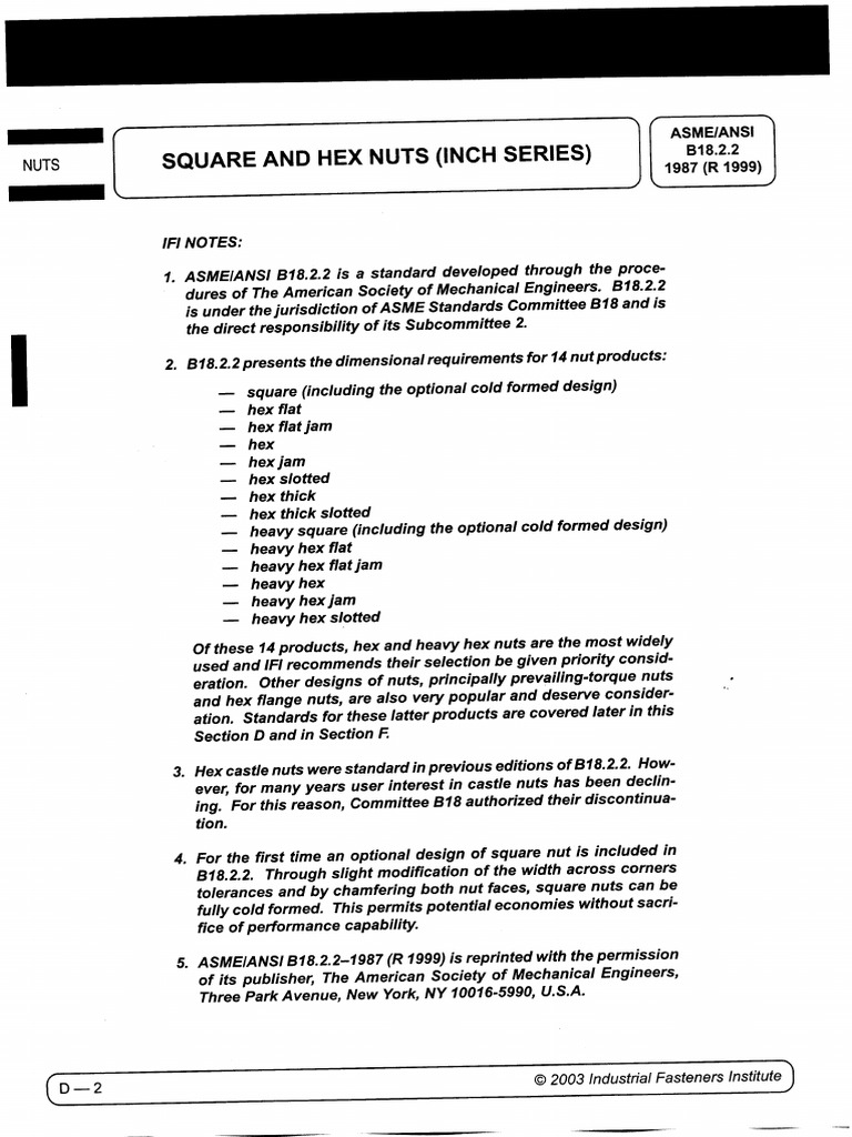 Asme-Ansi B18.2.2 1987 (R 1999) | PDF