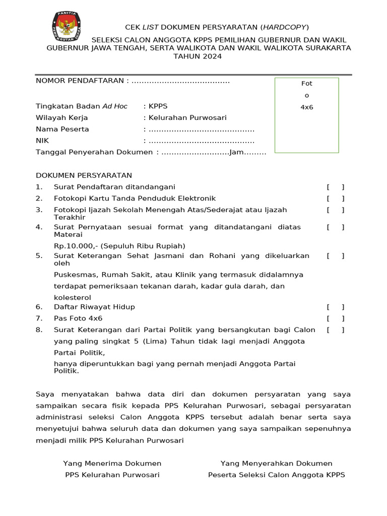 Cek List Dokumen Persyaratan | PDF Cek List Dokumen Persyaratan | PDF