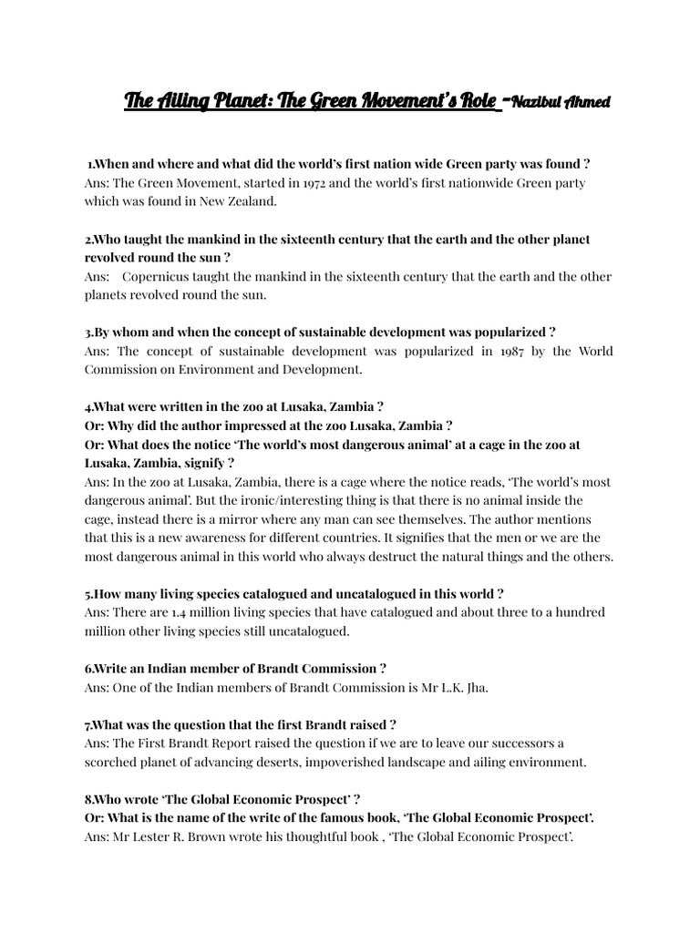 The Ailing Planet - The Green Movement's Role | PDF
