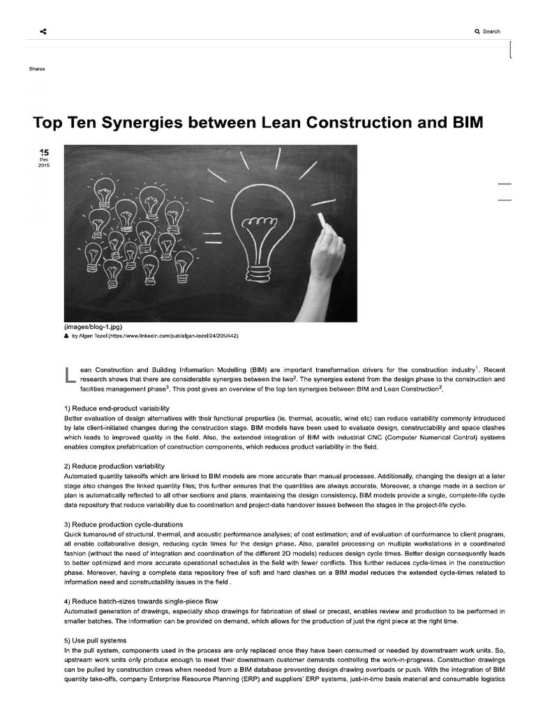 Top 10 Synerdies Between Lean and BIM | PDF