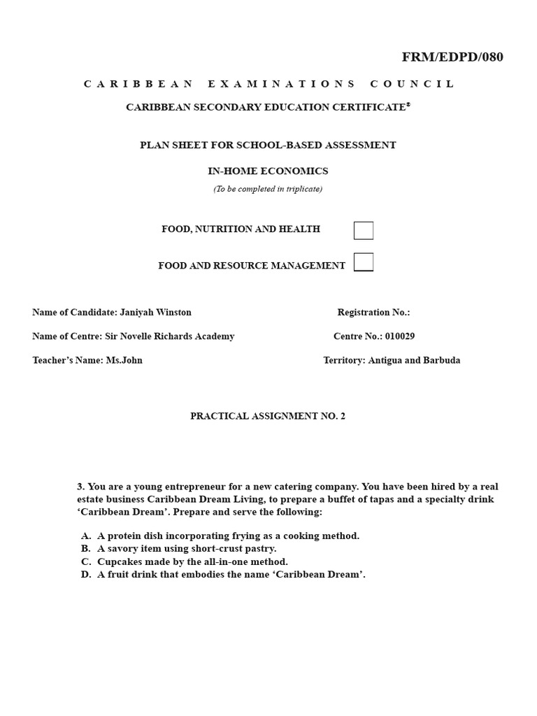 SBA #2 (Food & Nutrition) | PDF