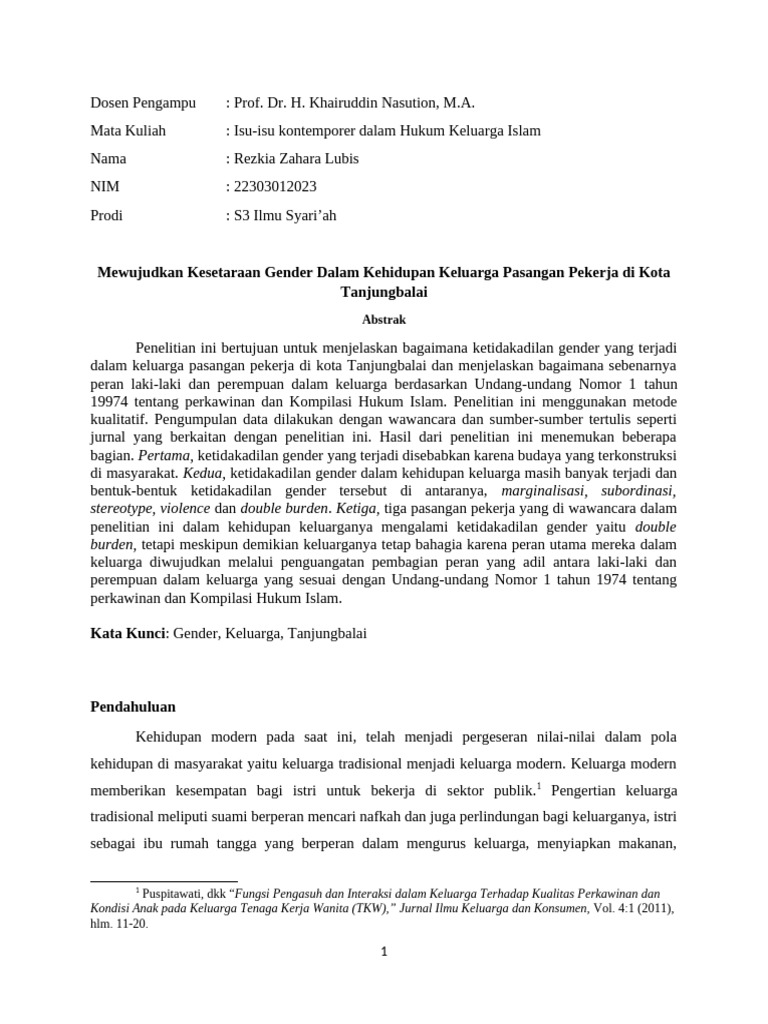Tugas Rezkiaa, Membangun Kesetaraan Gender Dalam Kehidupan Keluarga ... Tugas Rezkiaa, Membangun Kesetaraan Gender Dalam Kehidupan Keluarga ...