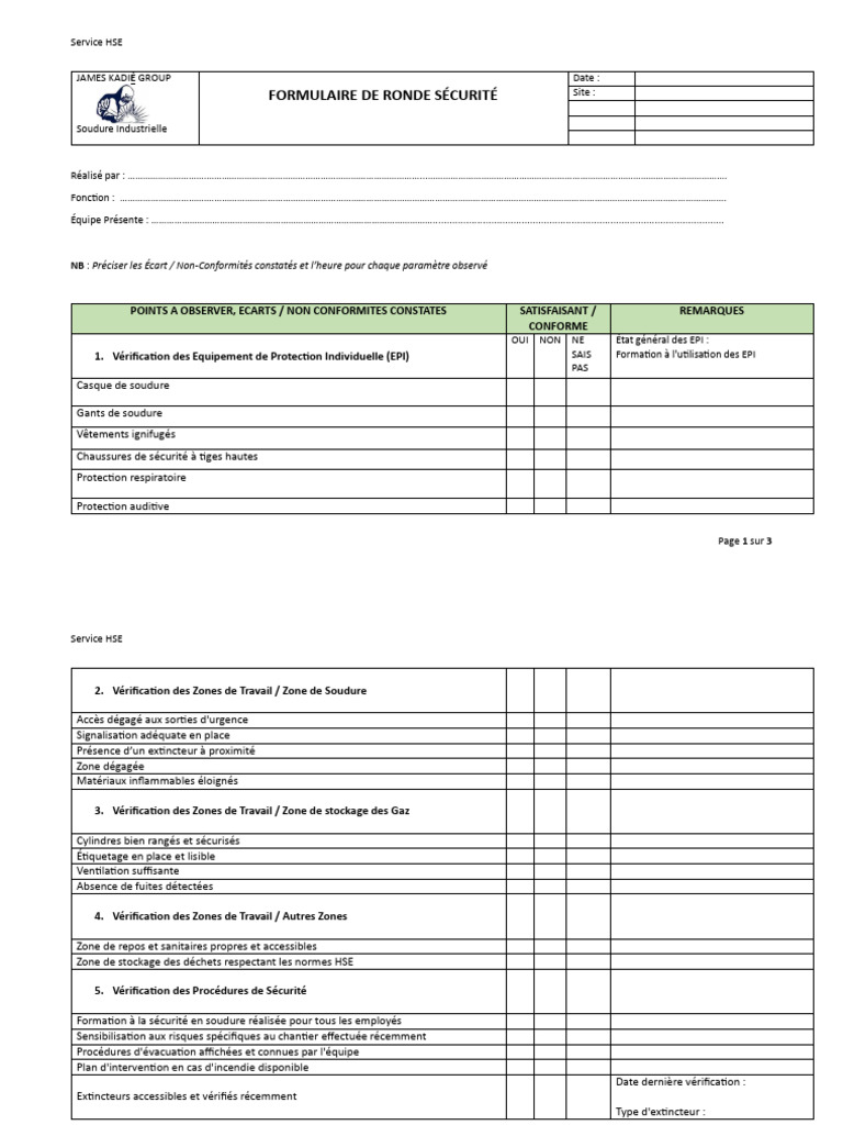 FICHE DE RONDE JOURNALIERE Kadié | PDF