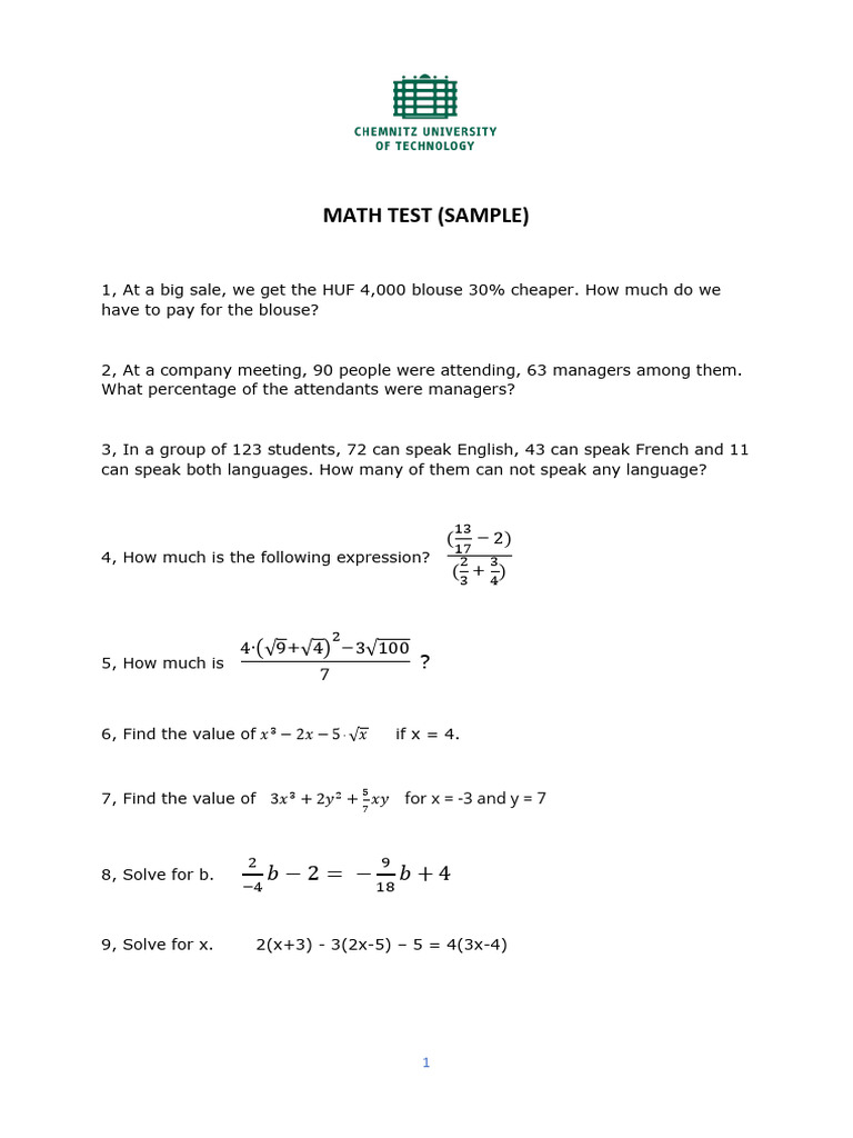 Math - Test - For Practicing | PDF