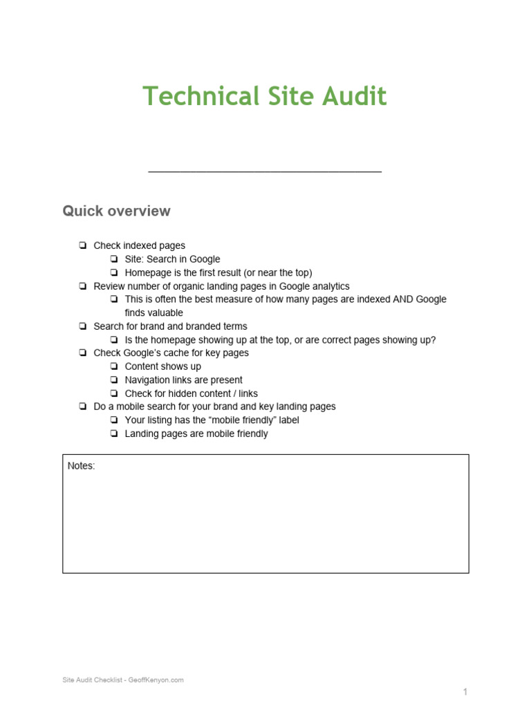 Technical Site Audit Checklist | PDF