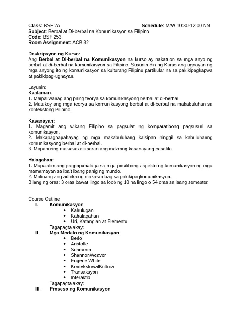 BSF 253 Course Outline 2A | PDF