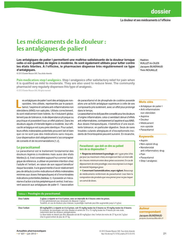 Les Médicaments de La Douleur Les Antalgiques de Palier I | PDF
