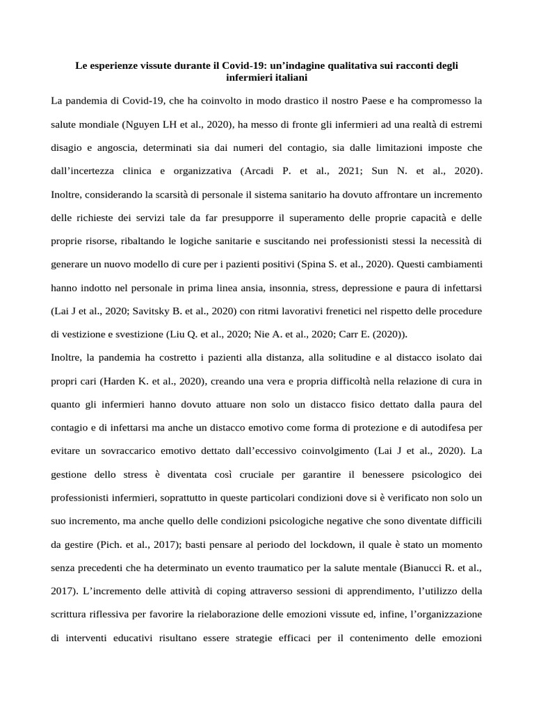 Le Esperienze Vissute Durante Il Covid | PDF