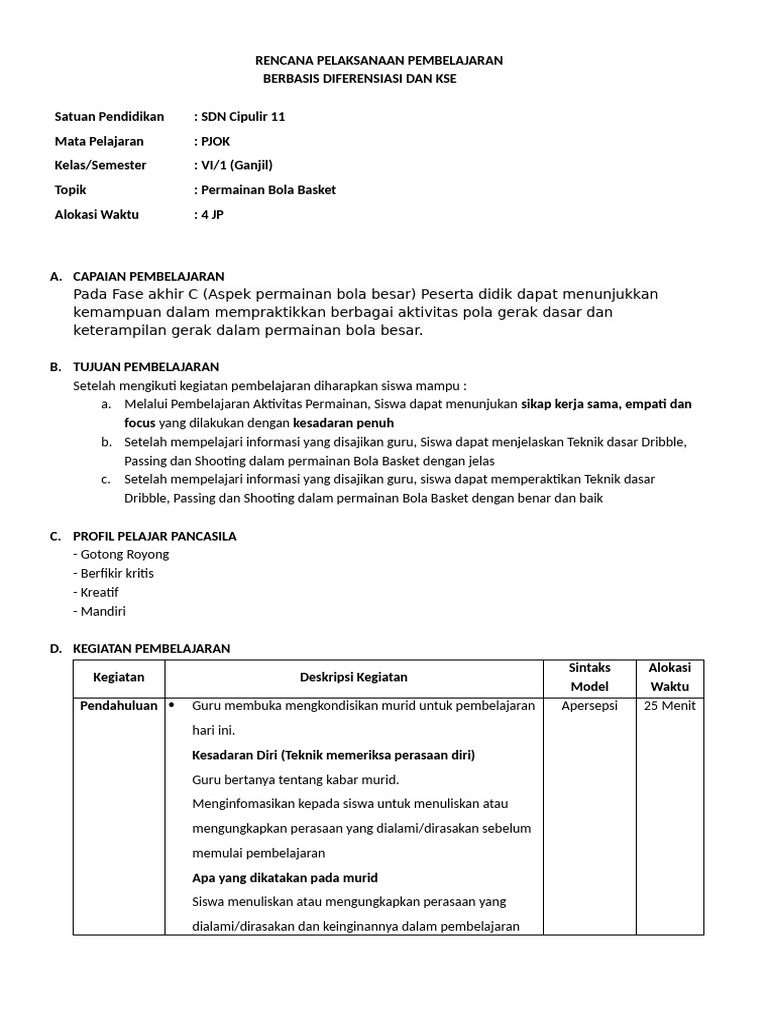 RPP Berdiferensiasi KSE | PDF