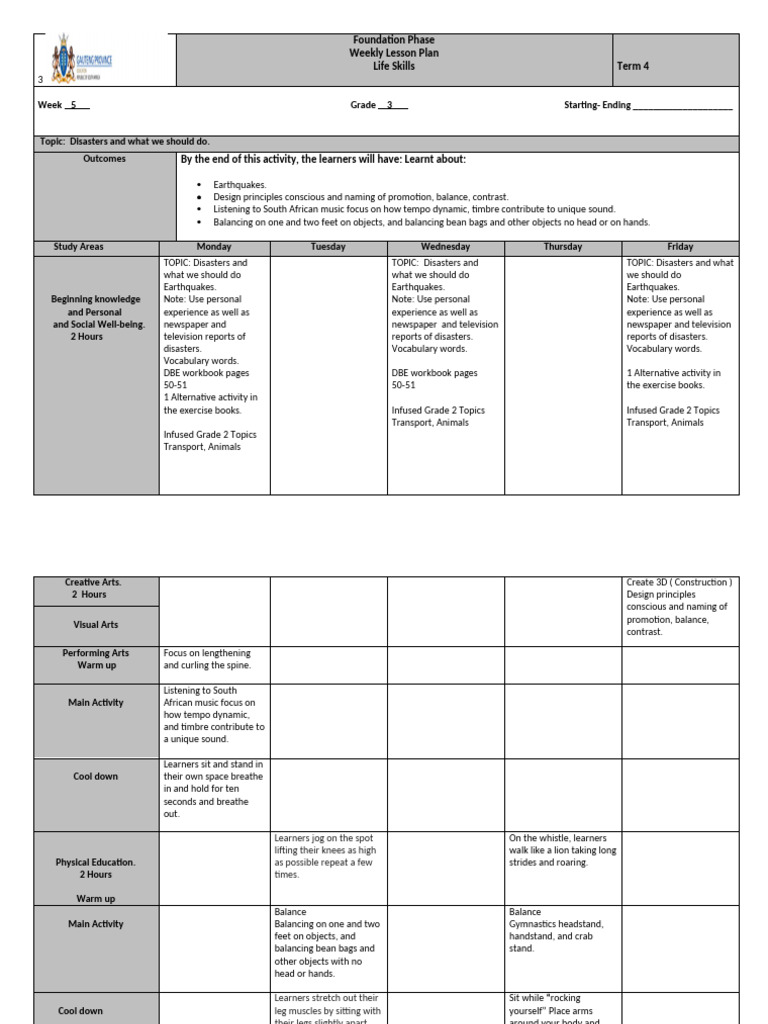 Life Skills Lesson Plans Grade 3 Week 5 3 (1) | PDF