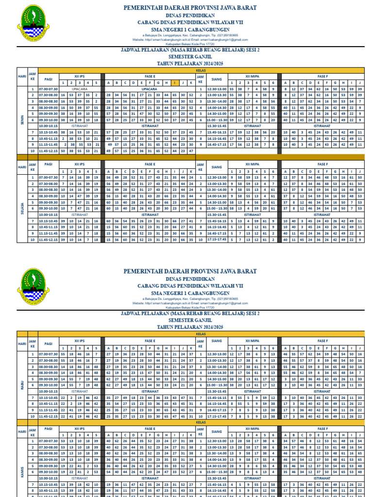 Jadwal Pelajaran TP 2024_2025 Shift Sesion 2 - Shift Season 2 | PDF