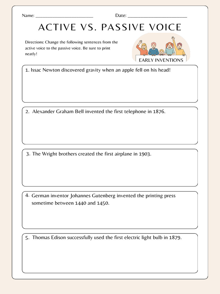 Active To Passive Voice Worksheet in Pink Black and White Classic Style ...
