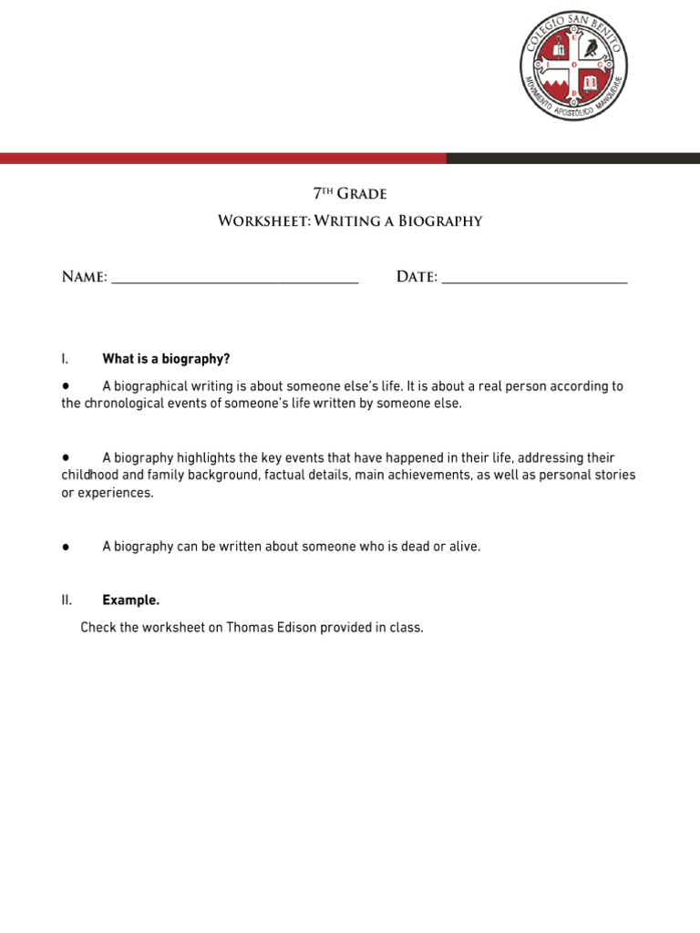 7th Writing A Biography Worksheet | PDF