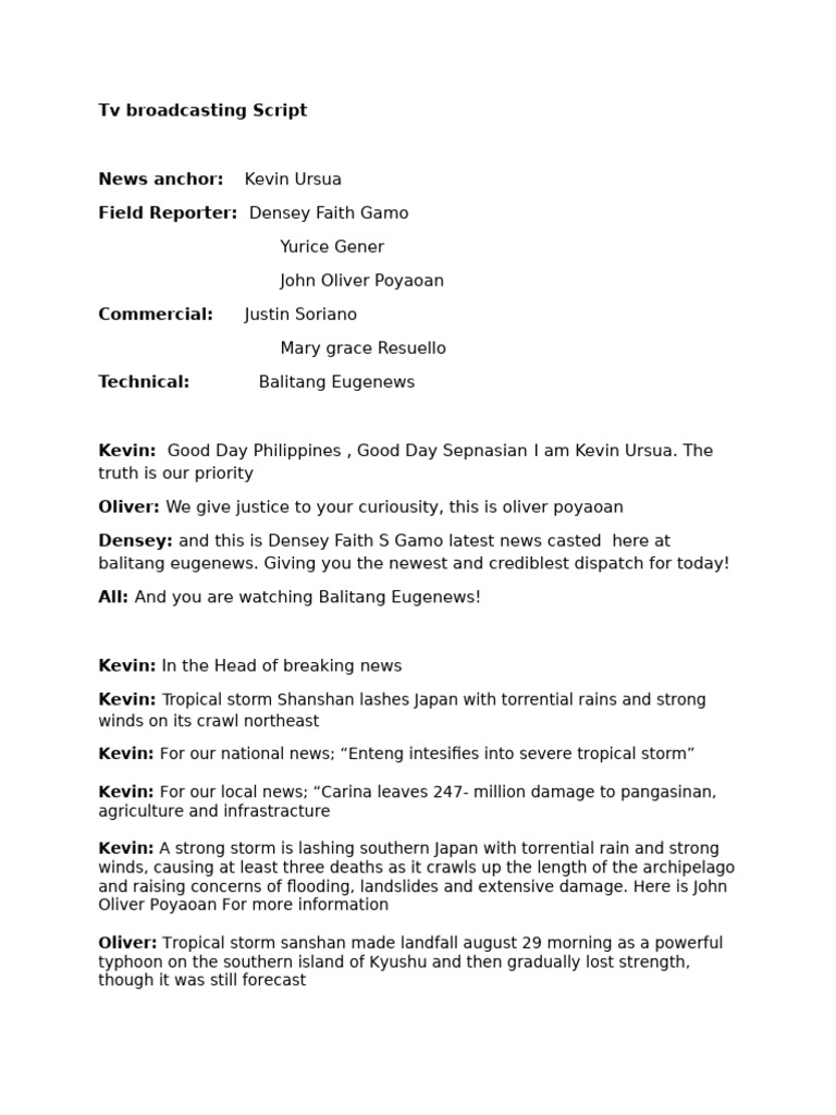 TV Broadcasting News Balitang Eugenews | PDF