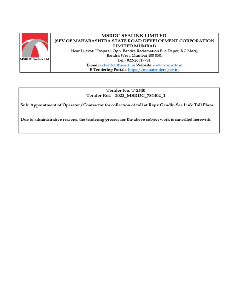 T2540 Cancellation RGSL | PDF