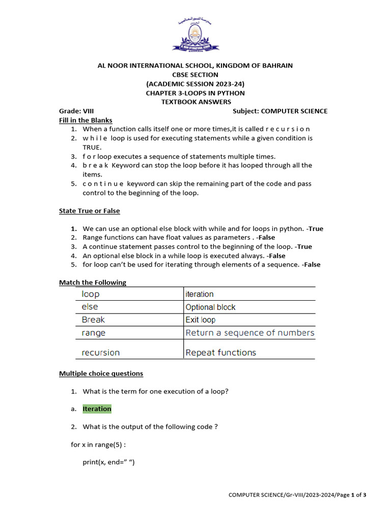 Chapter 4 Loops in Python Textbook Answers | PDF