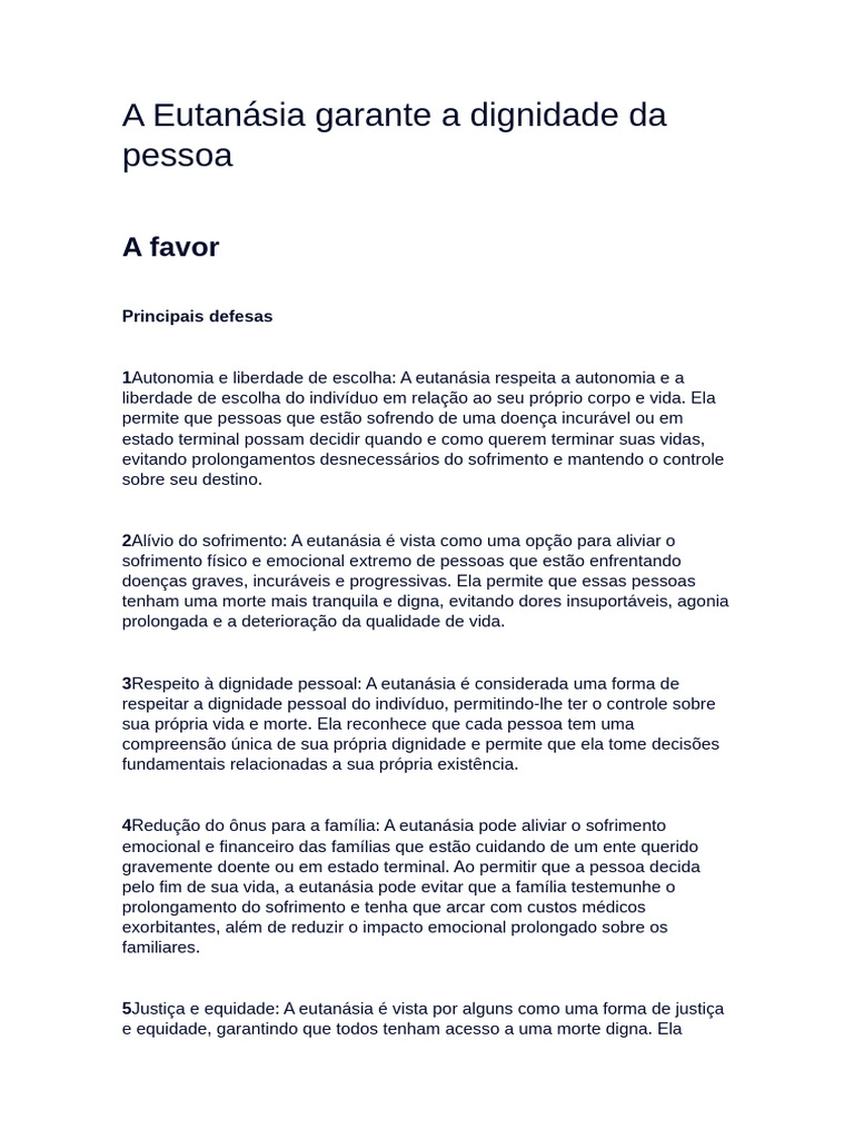 A Eutanásia Garante A Dignidade Da Pessoa | PDF