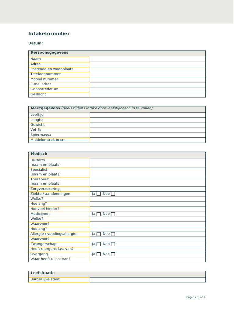 Intakeformulier voor Leefstijlcoaching | PDF | Self-Improvement | Lifestyle