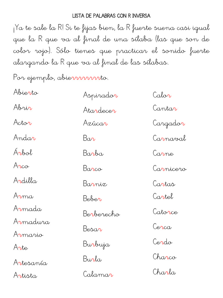 Lista Palabras R Inversa | PDF