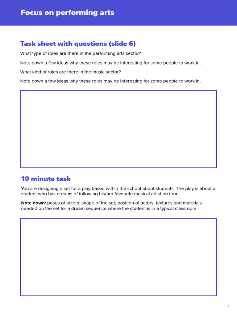 Focus On Performing Arts Student Worksheet | PDF