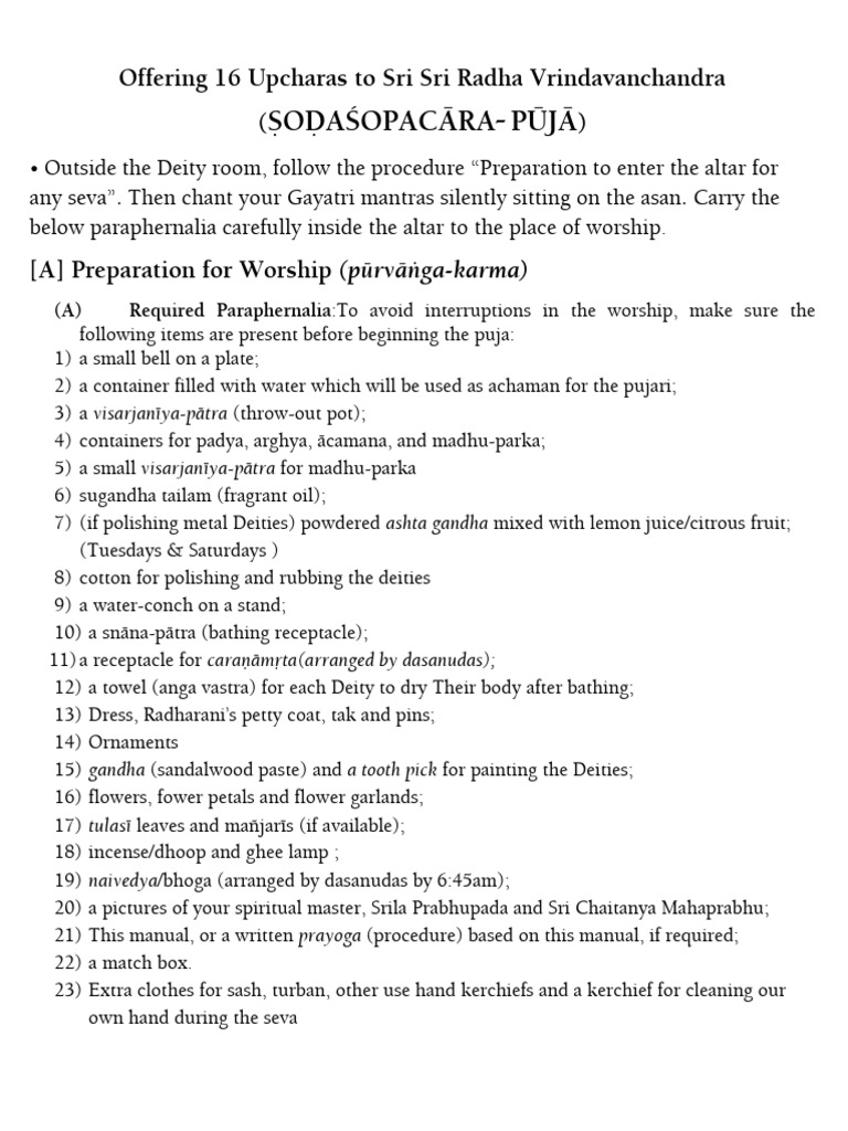 Offering 16 Upacharas To Sri Sri Radha Vrindavanchandra | PDF