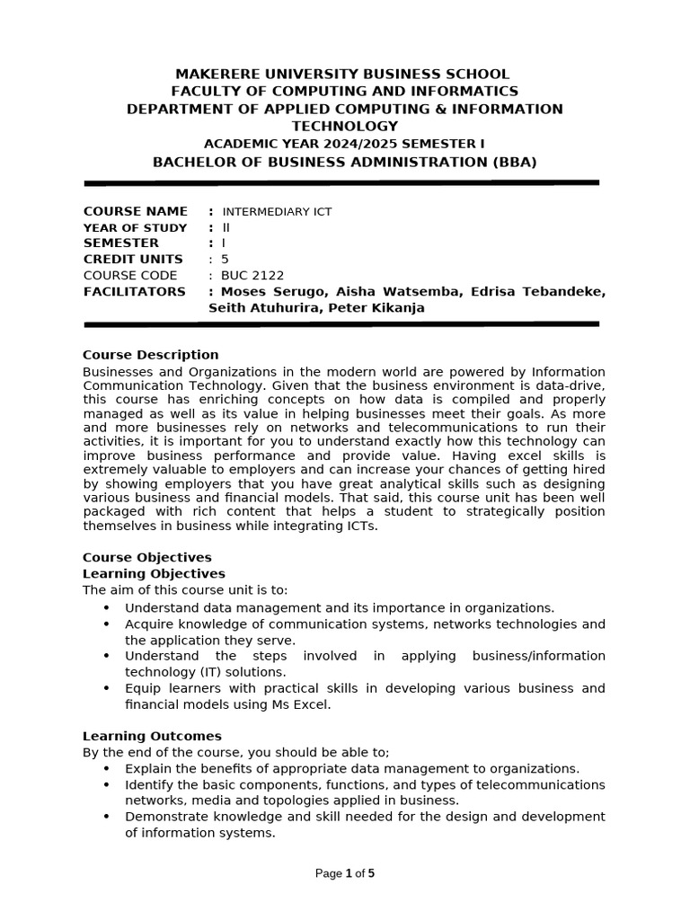 INTERMEDIARY ICT Course Outline 2024 | PDF | Computer Network | Computers