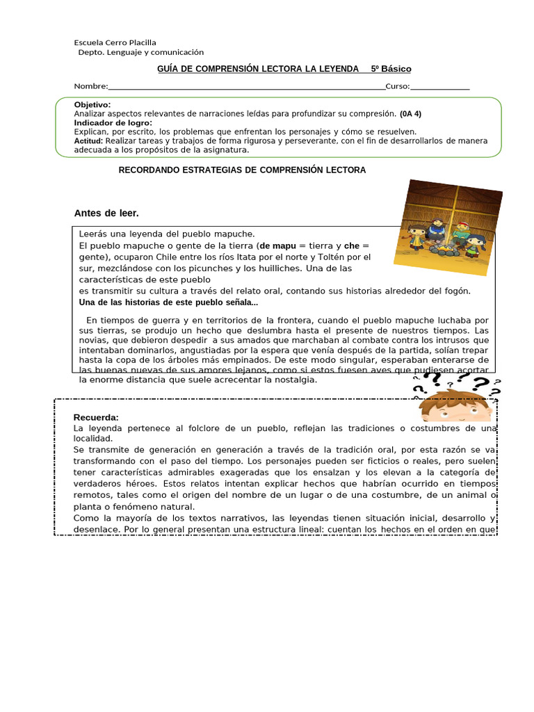 5° Básico Lenguaje Guía de La Leyenda | PDF