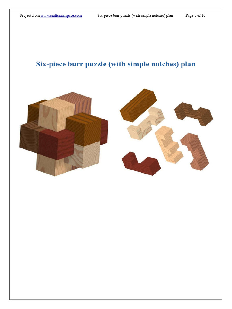 Six-Piece Burr Puzzle With Simple Notches Plan | PDF