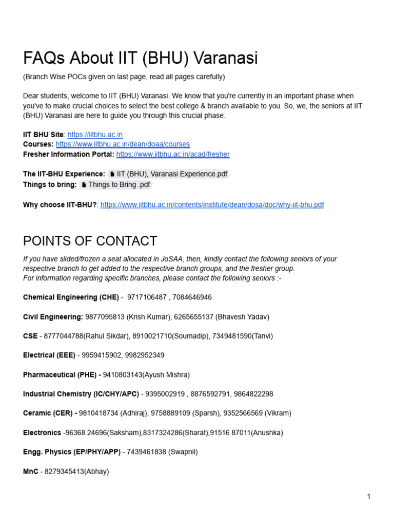 FAQs About IIT (BHU) Varanasi | PDF