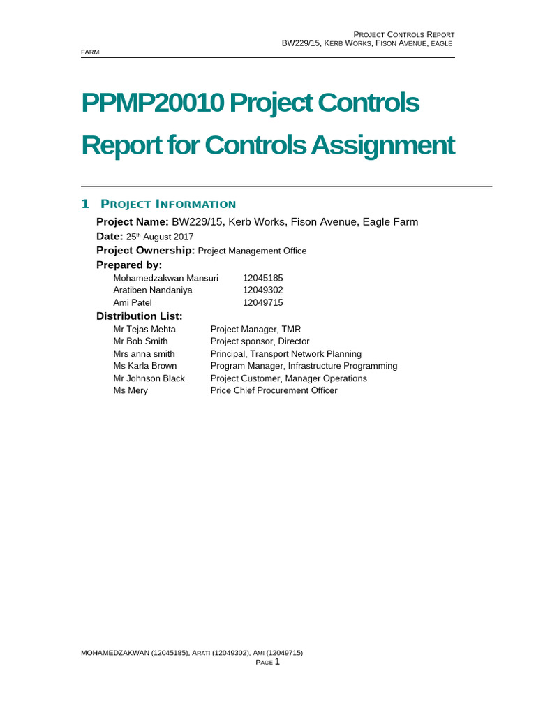 TMR SD1033 Project Controls Report | PDF