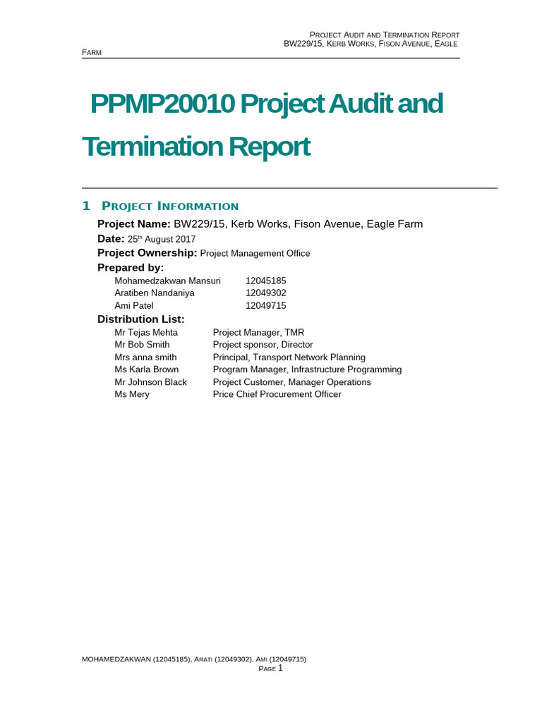 Projec Audit and Termination Report Eagle Farm | PDF | Project ...