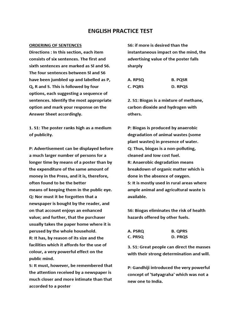 English Practice (S1-S6) | PDF